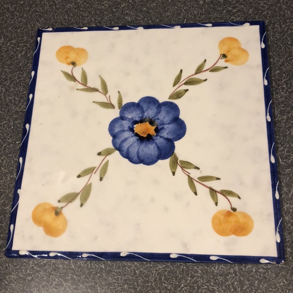 italian | Kitchen | Italian Tile Trivet 8square Floral Blue White ...
